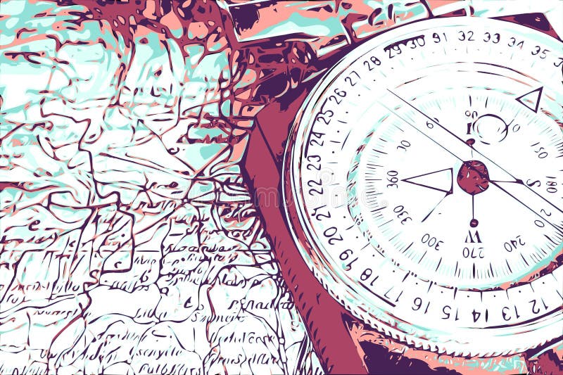 Map with Military Compass on Table with Blue Set Stock Illustration ...