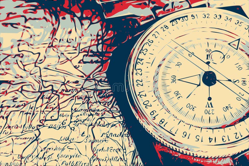 Map with Military Compass on Red-blue Stock Illustration - Illustration ...