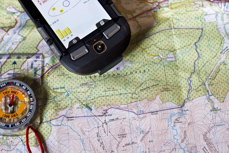 Paper Map, Compass and GPS stock image. Image of guide - 48912041