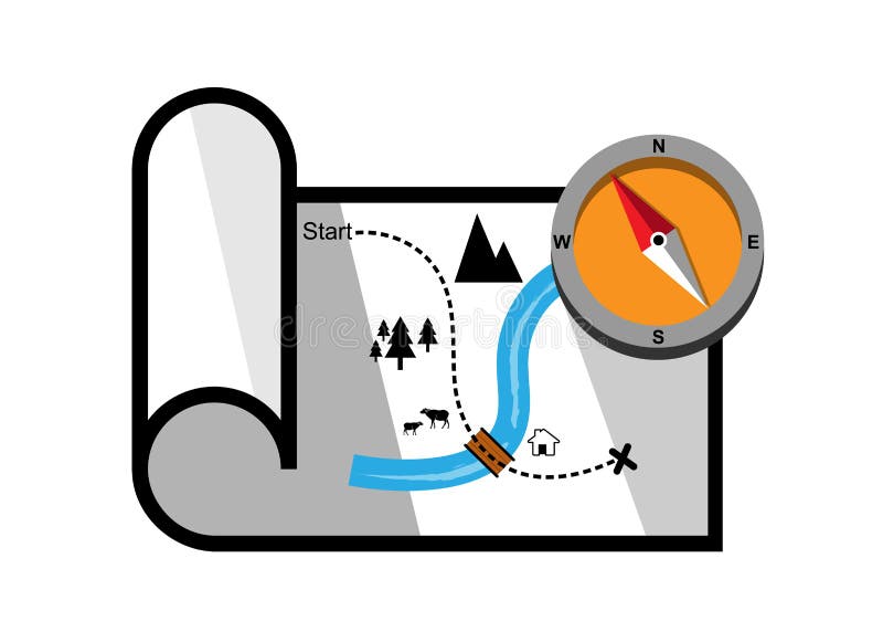 Map and Compass Icon-Project Plan Stock Vector - Illustration of ...