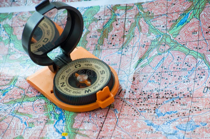 Map and compass. stock image. Image of hiking, compass - 38933301
