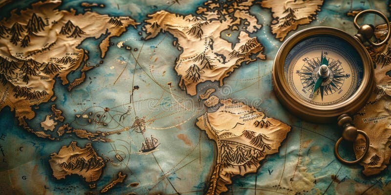 Map with Compass stock image. Image of generated, navigation - 383557101