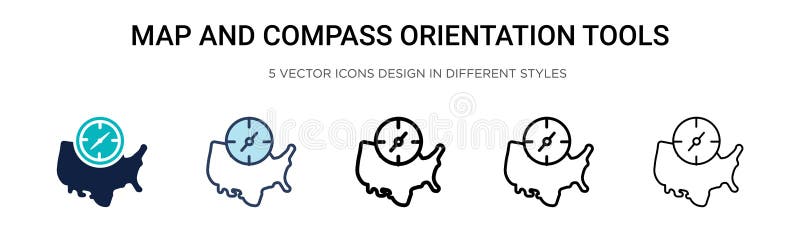 Map and Compass Orientation Tools Icon in Filled, Thin Line, Outline ...