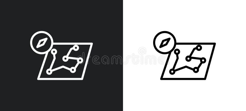 Map and Compass Outline Icon in White and Black Colors. Map and Compass ...