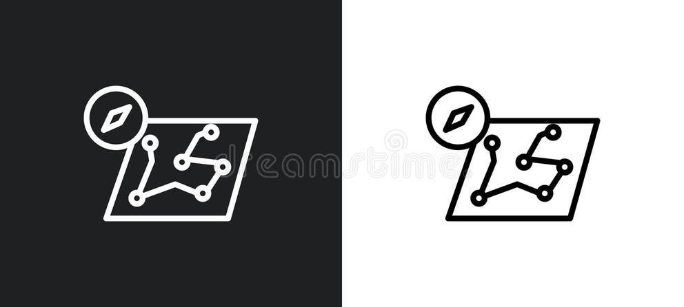 Map and Compass Outline Icon in White and Black Colors. Map and Compass ...