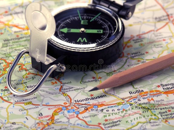 Map, compass and pencil. stock photo. Image of backgrounds - 2323528