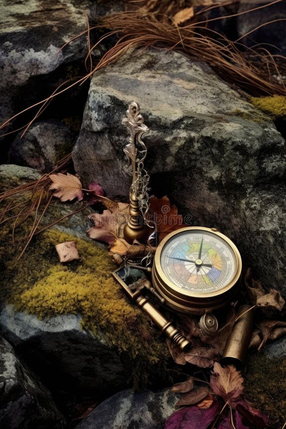 A Map and Compass on a Rock in the Wilderness Stock Illustration ...