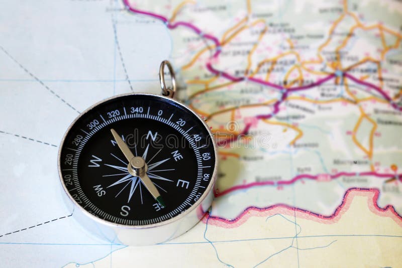 Map with Compass. Simple Navigation Tools To Orient in the World Stock ...