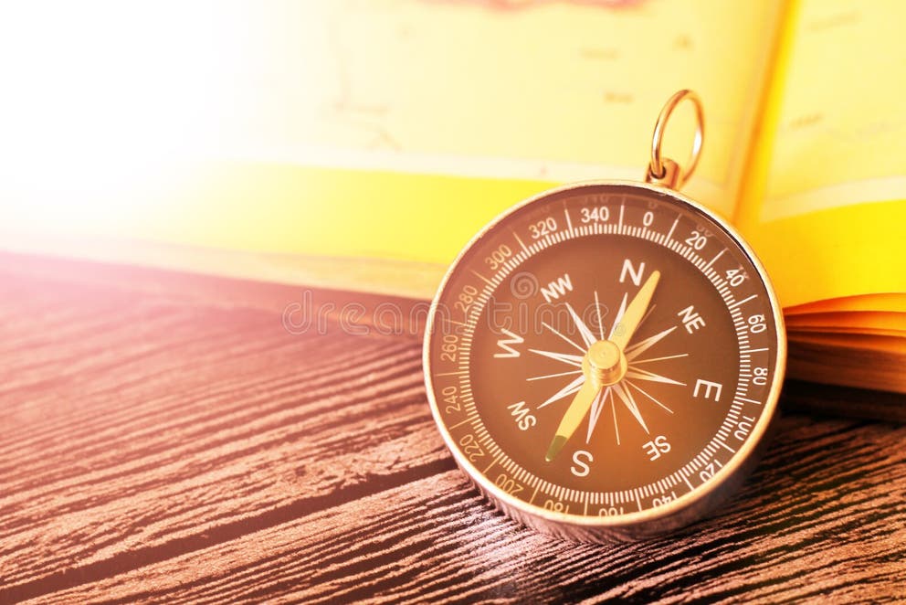 Map with Compass. Simple Navigation Tools To Orient in the World Stock ...