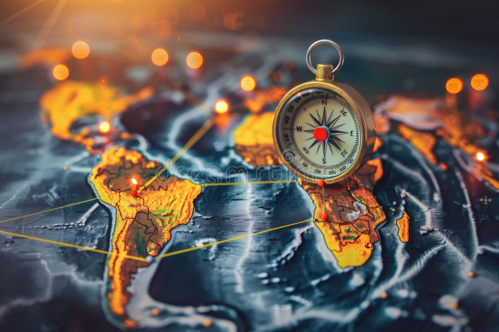 A Map with a Compass on it, Surrounded by a World Map Stock Photo ...