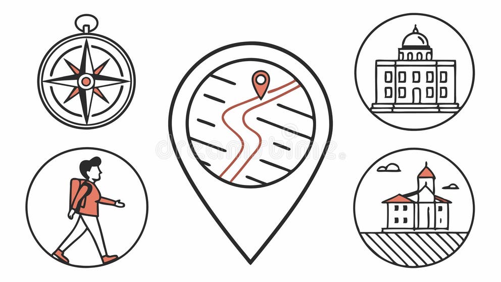 Map and Compass Travel and Navigation Tools Illustration Generative AI ...