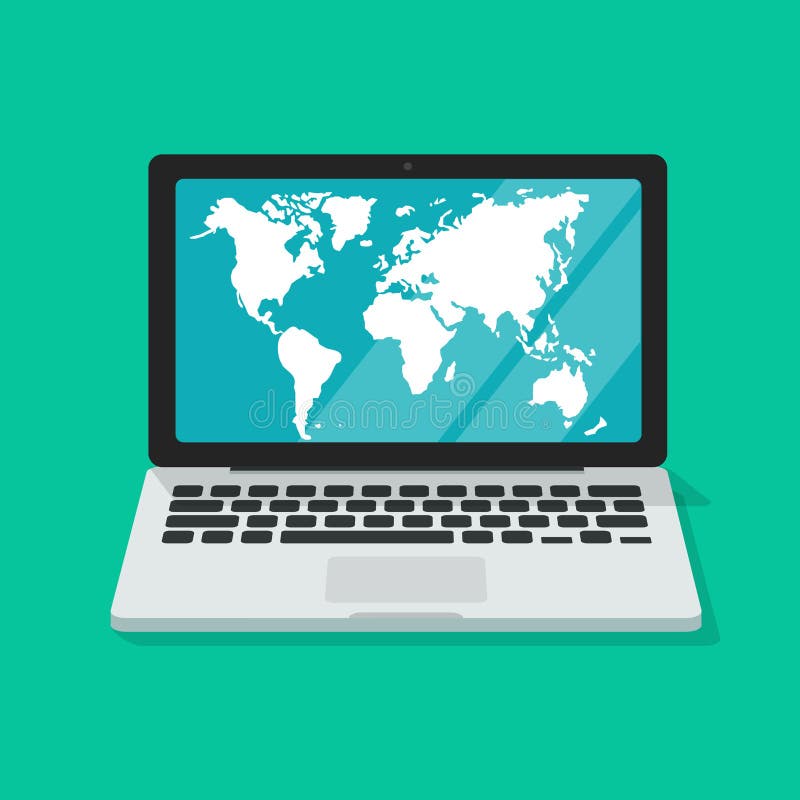 Map on Computer Screen Vector Illustration Isolated, Flat Cartoon World ...