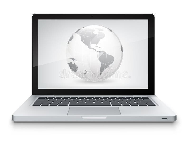 Laptop with World map stock vector. Illustration of travel - 14363628