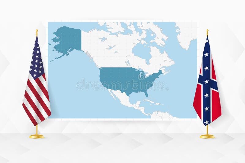 Map of Confederate and Flags of Confederate on Flag Stand Stock Vector ...