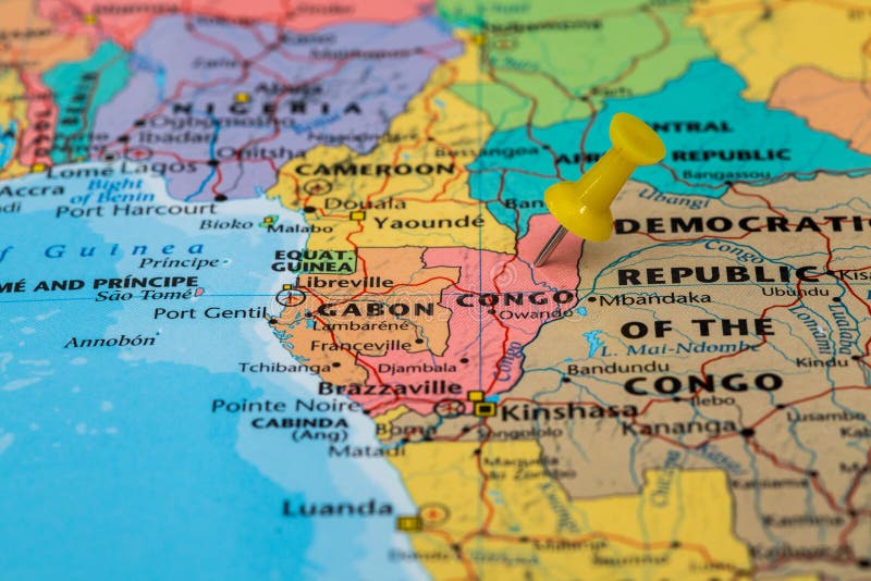Map of Congo with a Yellow Pushpin Stuck Stock Image - Image of ...
