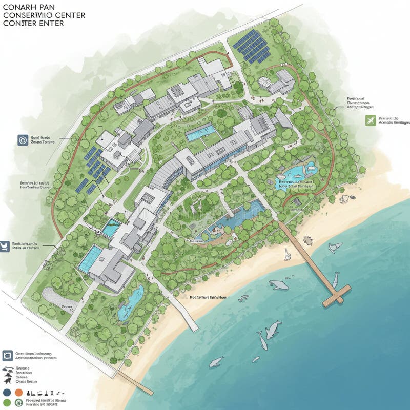 Map of a Conservation Center by the Sea, Featuring Modern Architecture ...