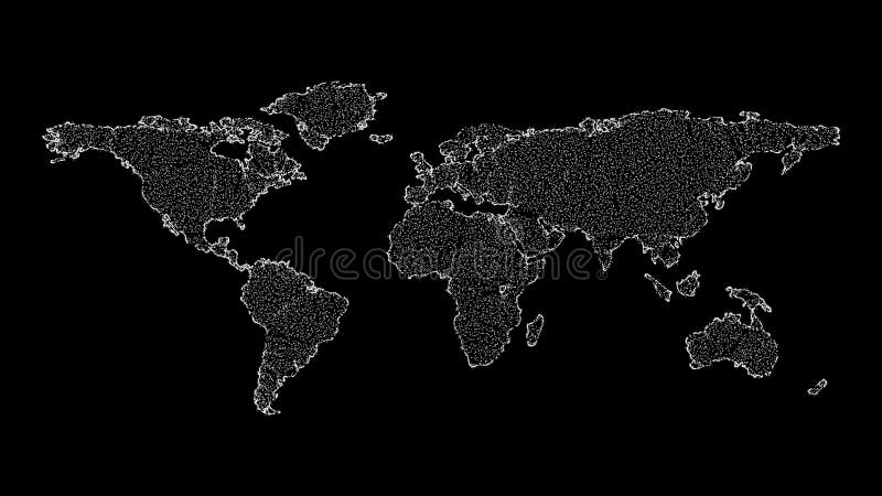 Map of Continents Earth with Effect of Motion Small Particles on Black ...