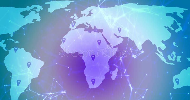Map of Continents with Location Markers and Network Connections ...