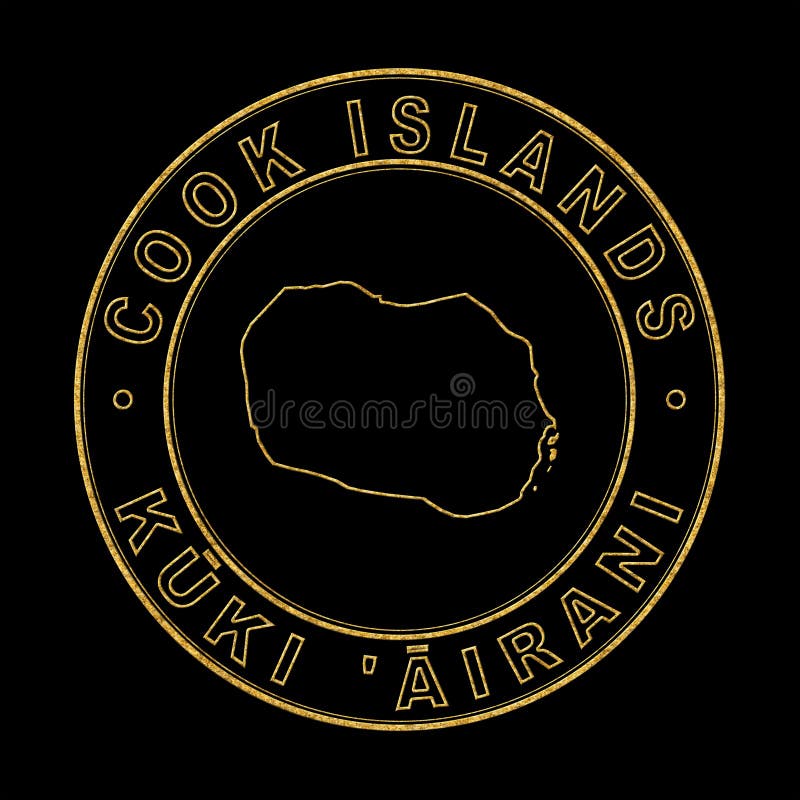 Map of Cook Islands, Golden Stamp Black Background Stock Illustration ...