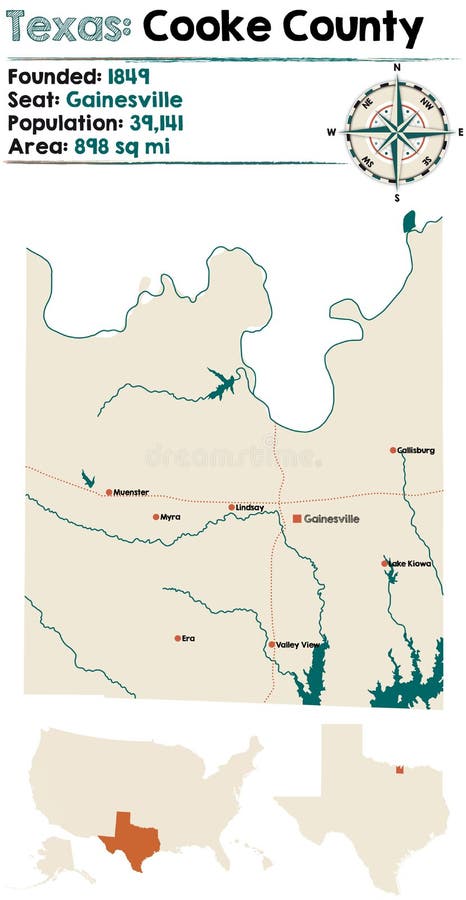 Map of Cooke County in Texas Stock Vector - Illustration of model ...