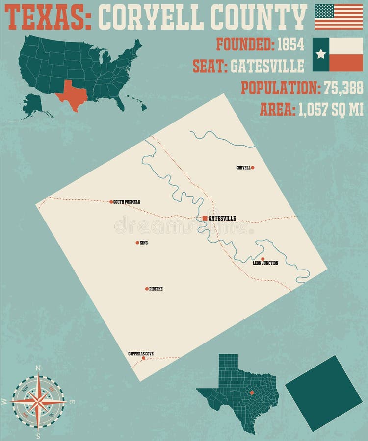 Map of Coryell County in Texas Stock Vector - Illustration of federal ...