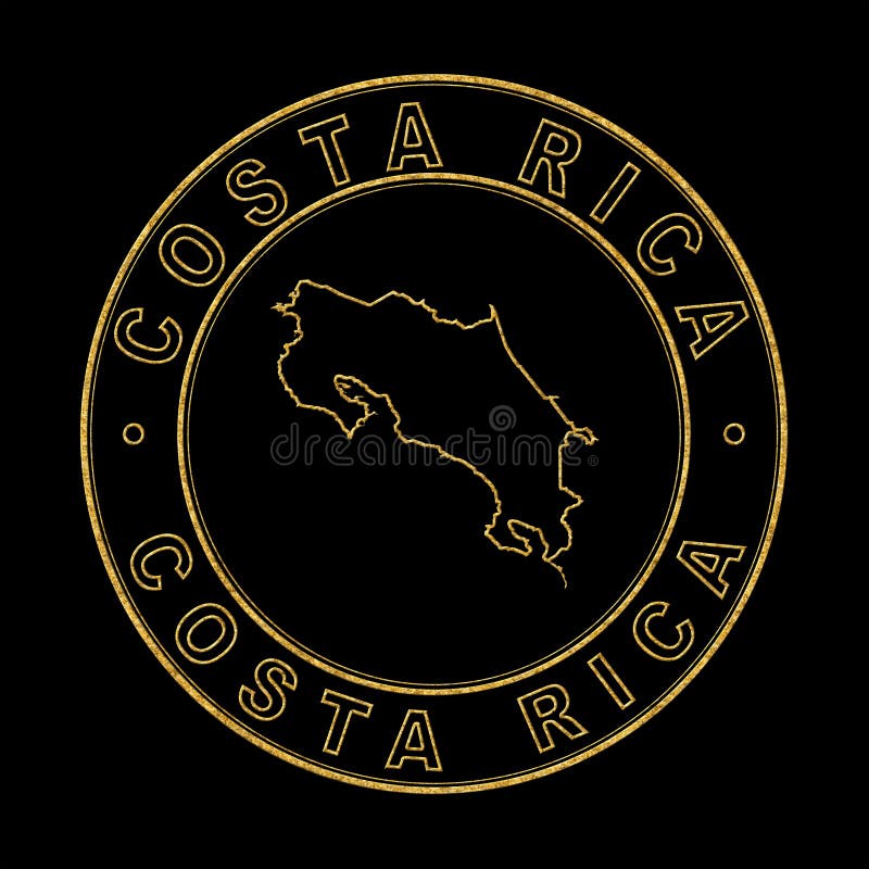 Map of Costa Rica, Golden Stamp Black Background Stock Illustration ...