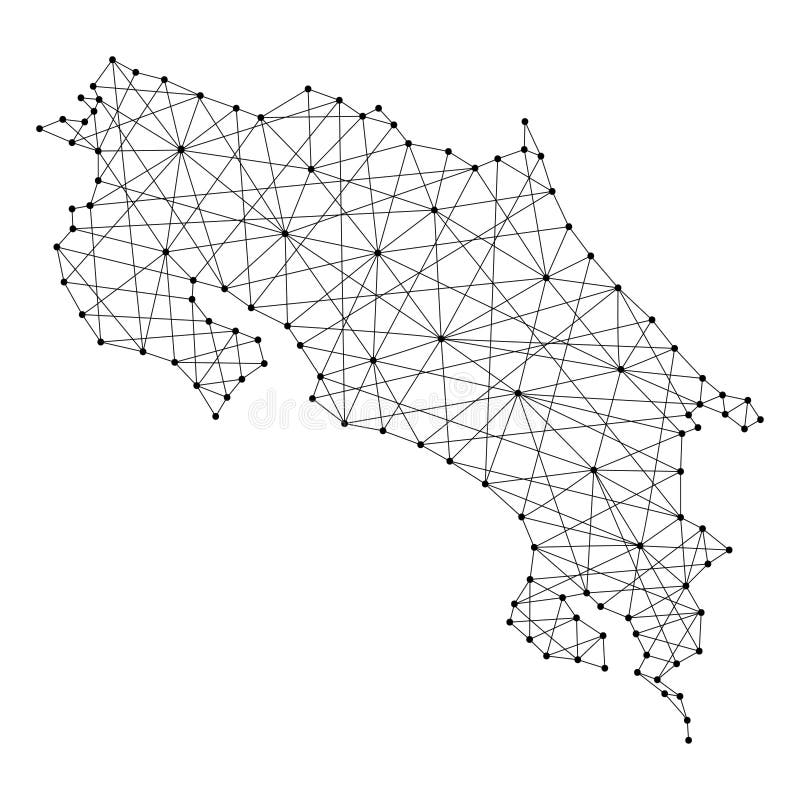Map of Costa Rica from Polygonal Black Line, Dots of Illustration Stock ...