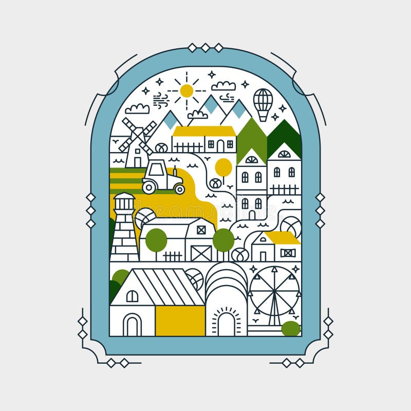 Map Countryside Window Field Stock Vector - Illustration of mountain ...