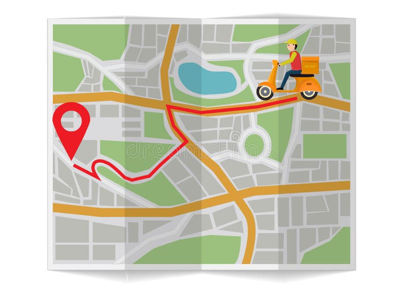 Map with Courier Ride To Destination Stock Vector - Illustration of ...