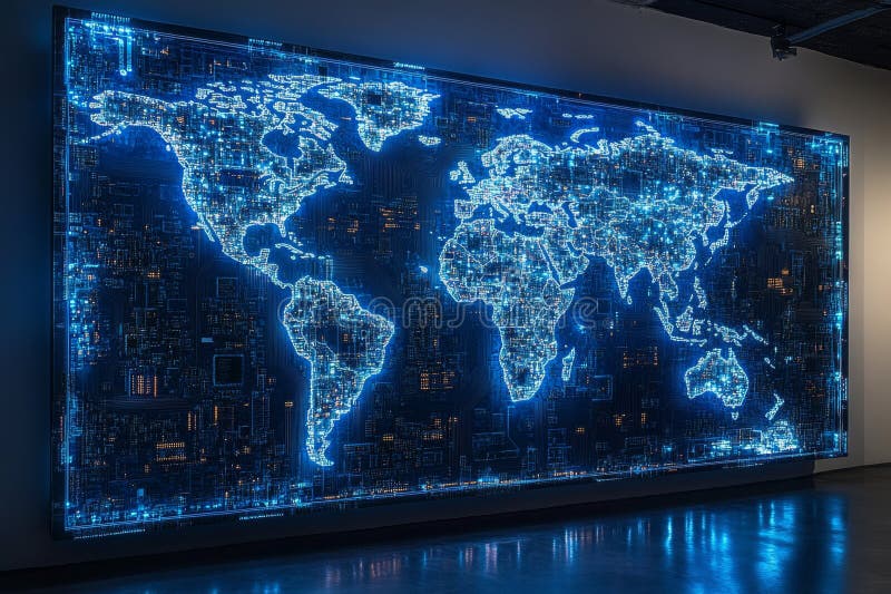 Map of the World Illuminated by Lights Stock Image - Image of ...