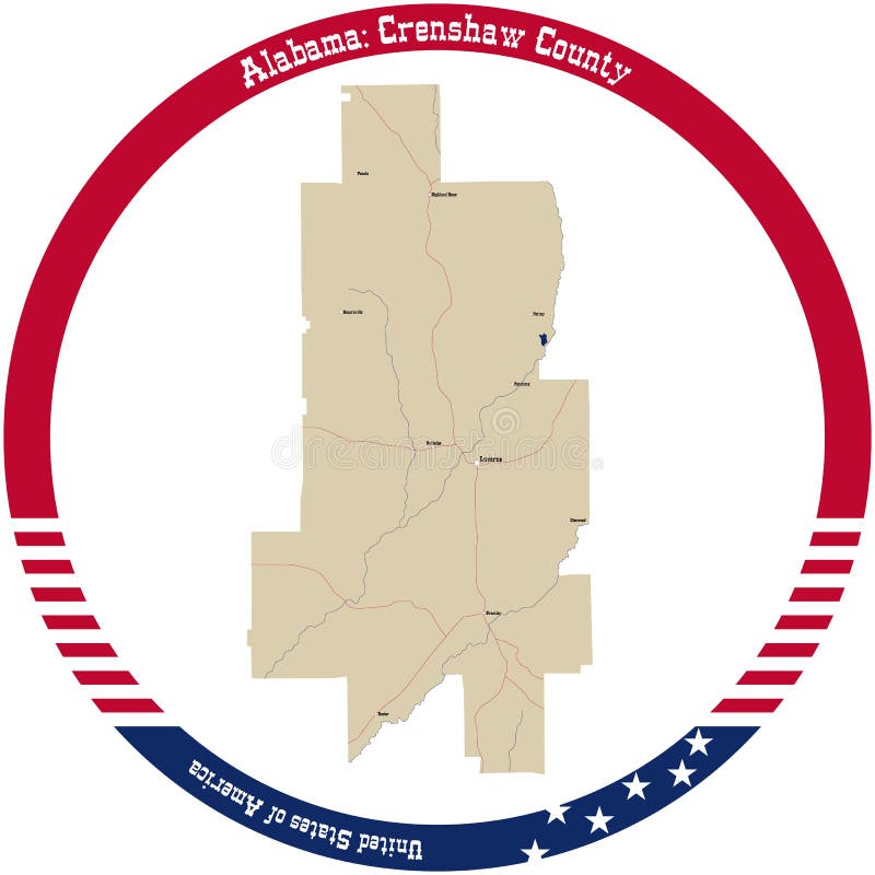 Map of Crenshaw County in Alabama, USA. Stock Vector - Illustration of ...