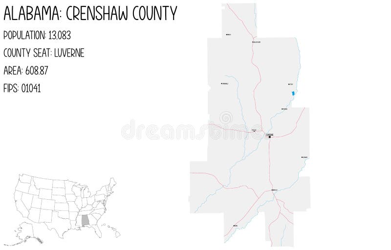 Map of Crenshaw County in Alabama Stock Vector - Illustration of colors ...