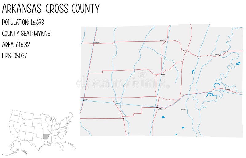 Map of Cross County in Arkansas, USA. Stock Vector - Illustration of ...