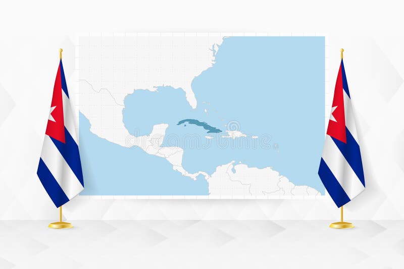 Map of Cuba and Flags of Cuba on Flag Stand Stock Vector - Illustration ...