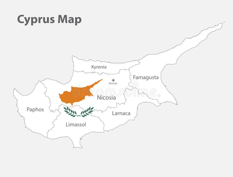 Map of the Cyprus in the Colors of the Flag with Administrative ...