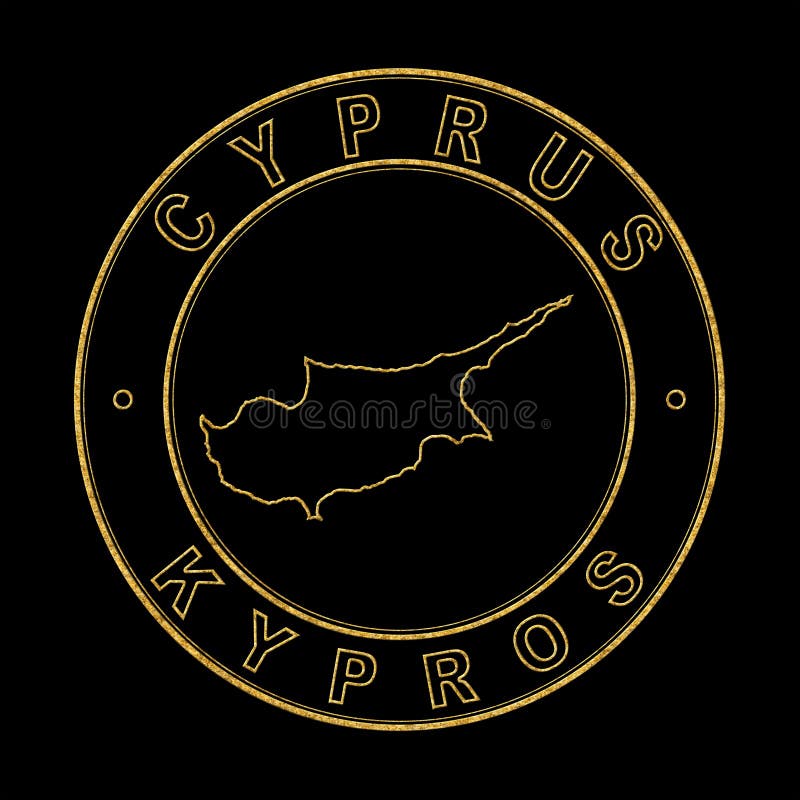 Map of Cyprus, Golden Stamp Black Background Stock Illustration ...