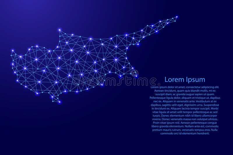 Map of Cyprus from Polygonal Blue Lines, Glowing Stars Vector ...