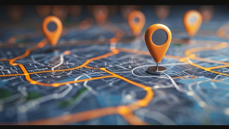 Map 3D Illustration, 3D Map Pins, GPS, Navigator Pin Checking Points ...