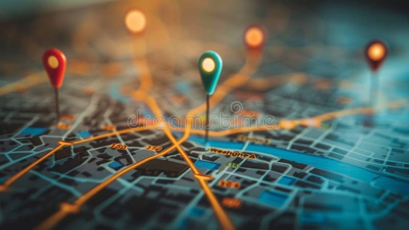 Map 3D Illustration, 3D Map Pins, GPS, Navigator Pin Checking Points ...
