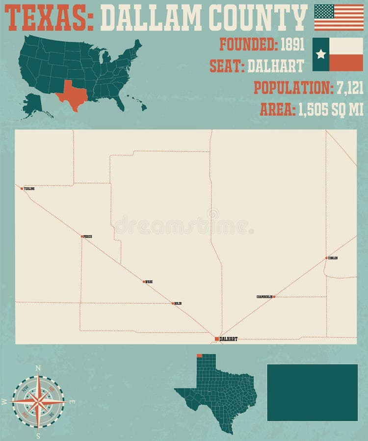 Map of Dallam County in Texas Stock Vector - Illustration of federal ...