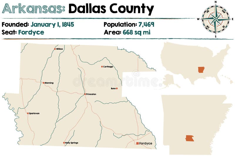 Map of Dallas County, Arkansas Stock Vector - Illustration of roads ...