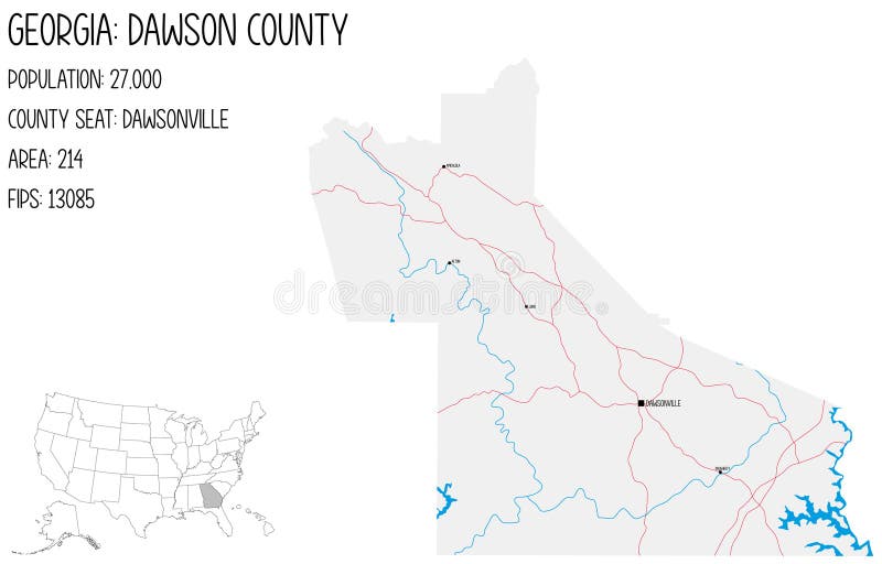 Map of Dawson County in Georgia, USA Stock Vector - Illustration of ...
