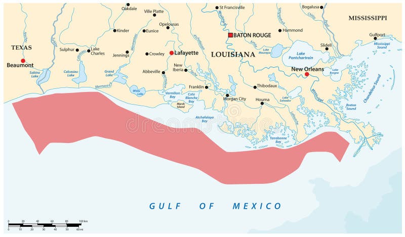 Map of the Dead Zone in the Gulf of Mexico Stock Vector - Illustration ...