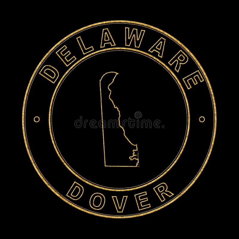 Map of Delaware, Golden Stamp Black Background Stock Illustration ...