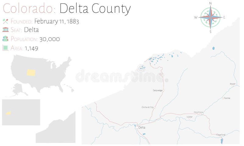 Map of Delta County in Colorado Stock Vector - Illustration of rivers ...