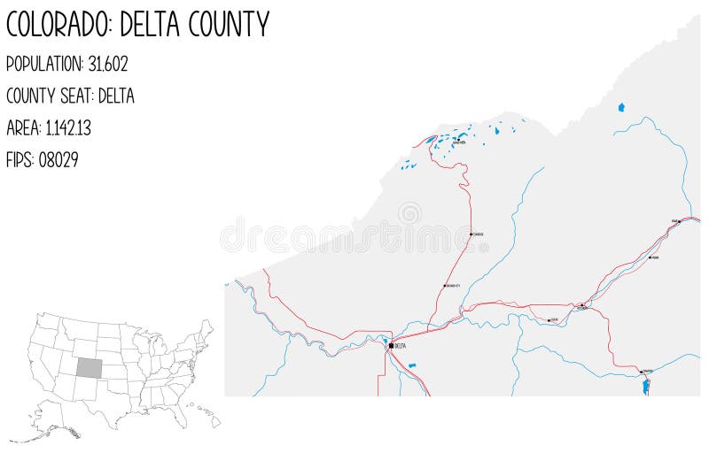 Map of Delta County in Colorado, USA Stock Vector - Illustration of ...