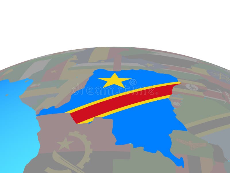 Map of Dem Rep of Congo with Flag on Globe Stock Illustration ...