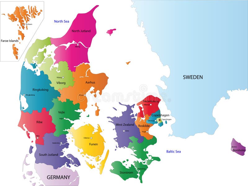 Map of Denmark stock vector. Illustration of plan, aqua - 6263600
