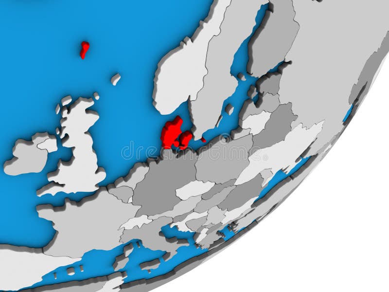 Map of Denmark on 3D globe stock illustration. Illustration of render ...