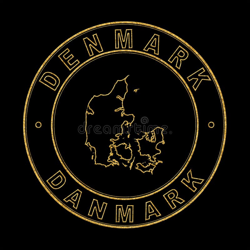 Map of Denmark, Golden Stamp Black Background Stock Illustration ...